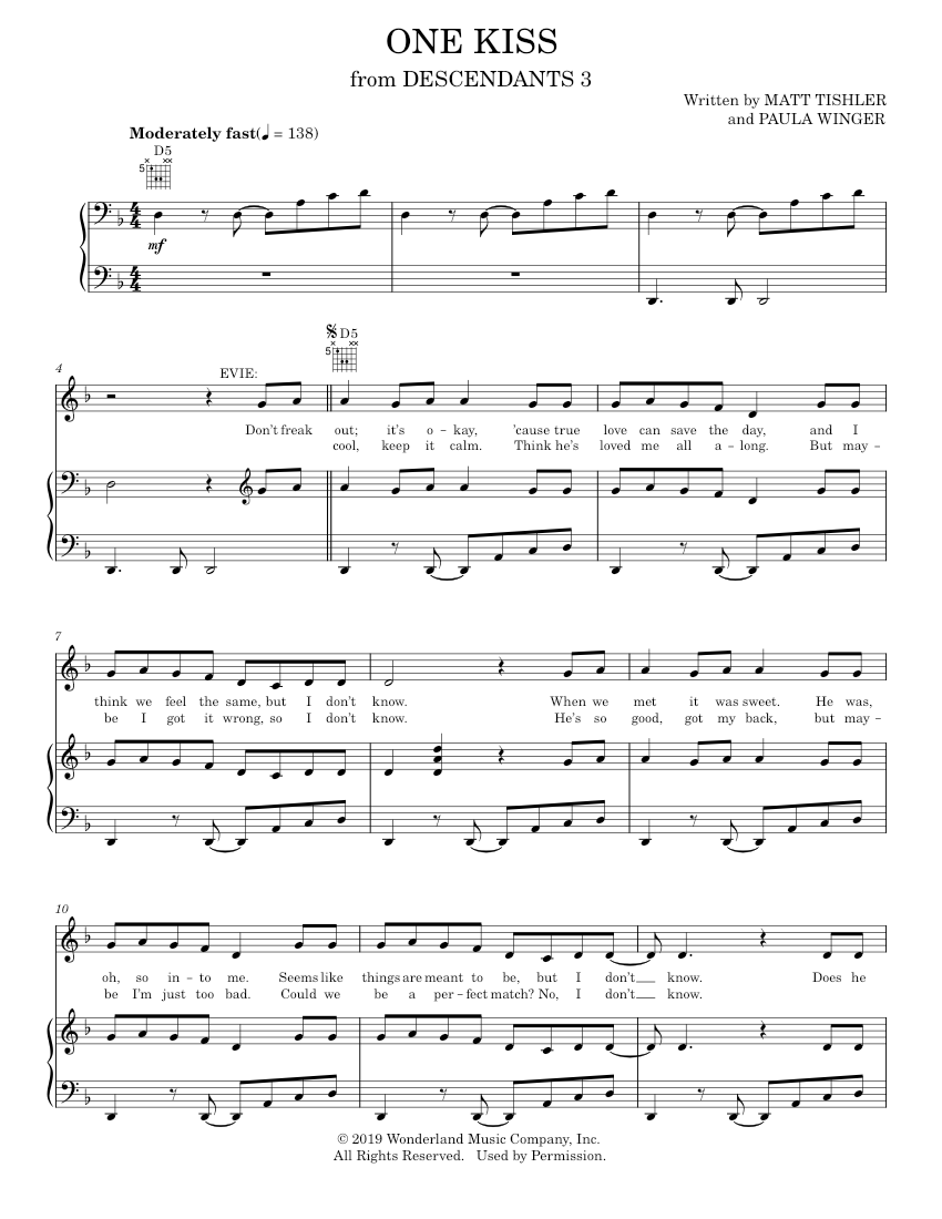 One Kiss (from Disney's Descendants 3) Sheet music for Piano, Vocals by ...