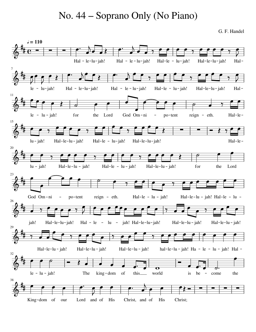 No 44 Soprano Only (No Piano) Sheet music for Piano (Solo) Easy ...