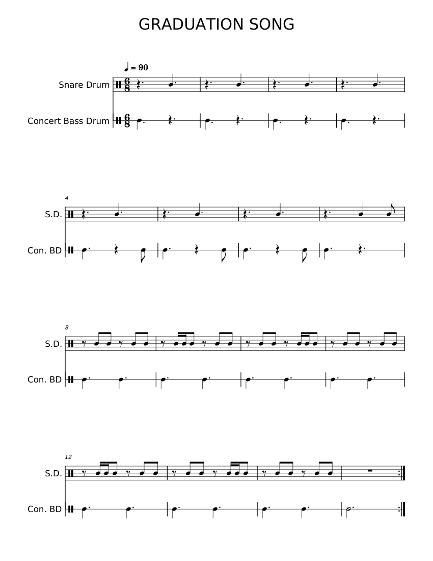 GRADUATION SONG Sheet music for Piano, Bass drum (Mixed Duet ...