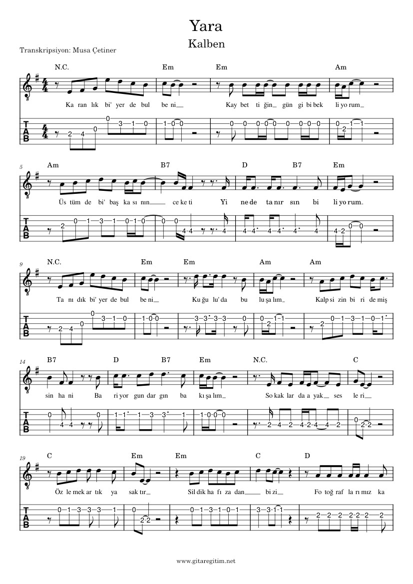 Yara - Kalben Sheet music for Guitar (Solo) | Musescore.com