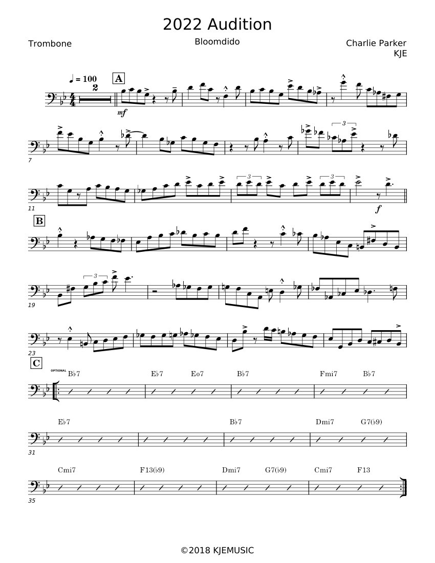 Bloomdido - Charlie Parker Sheet music for Trombone (Solo) | Musescore.com