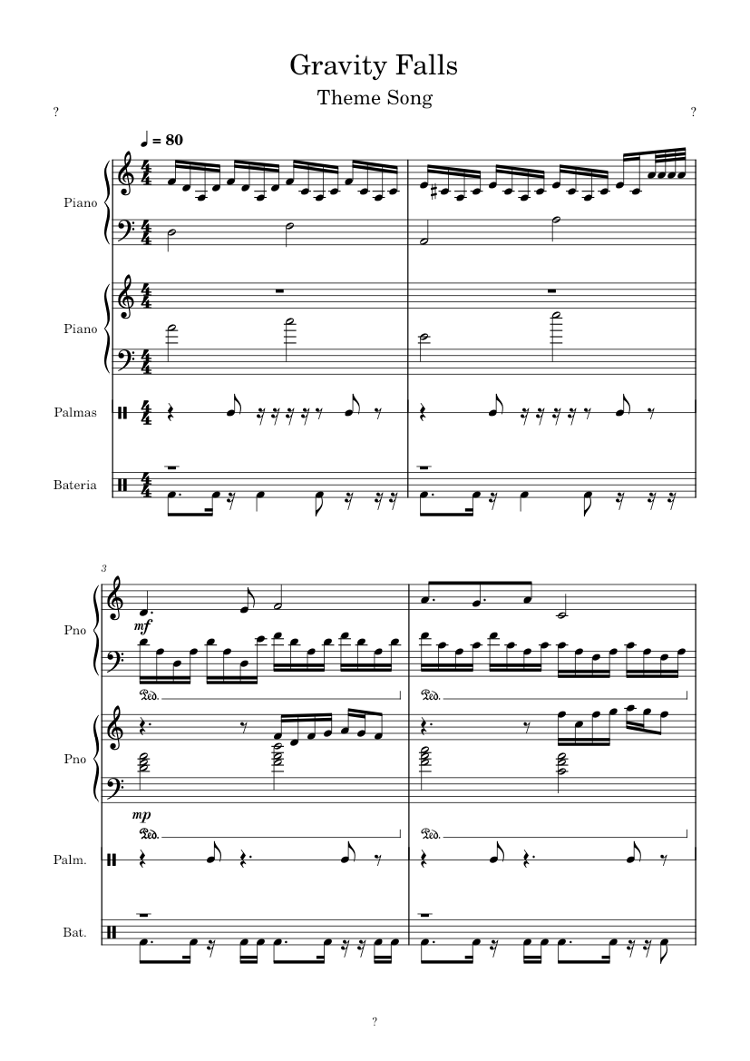 Gravity Falls Theme Song – Gravity Falls Sheet music for Piano, Drum ...