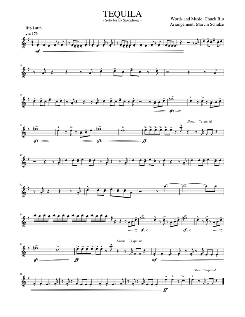 Tequila – The Champs Первая часть Sheet music for Saxophone alto (Solo ...