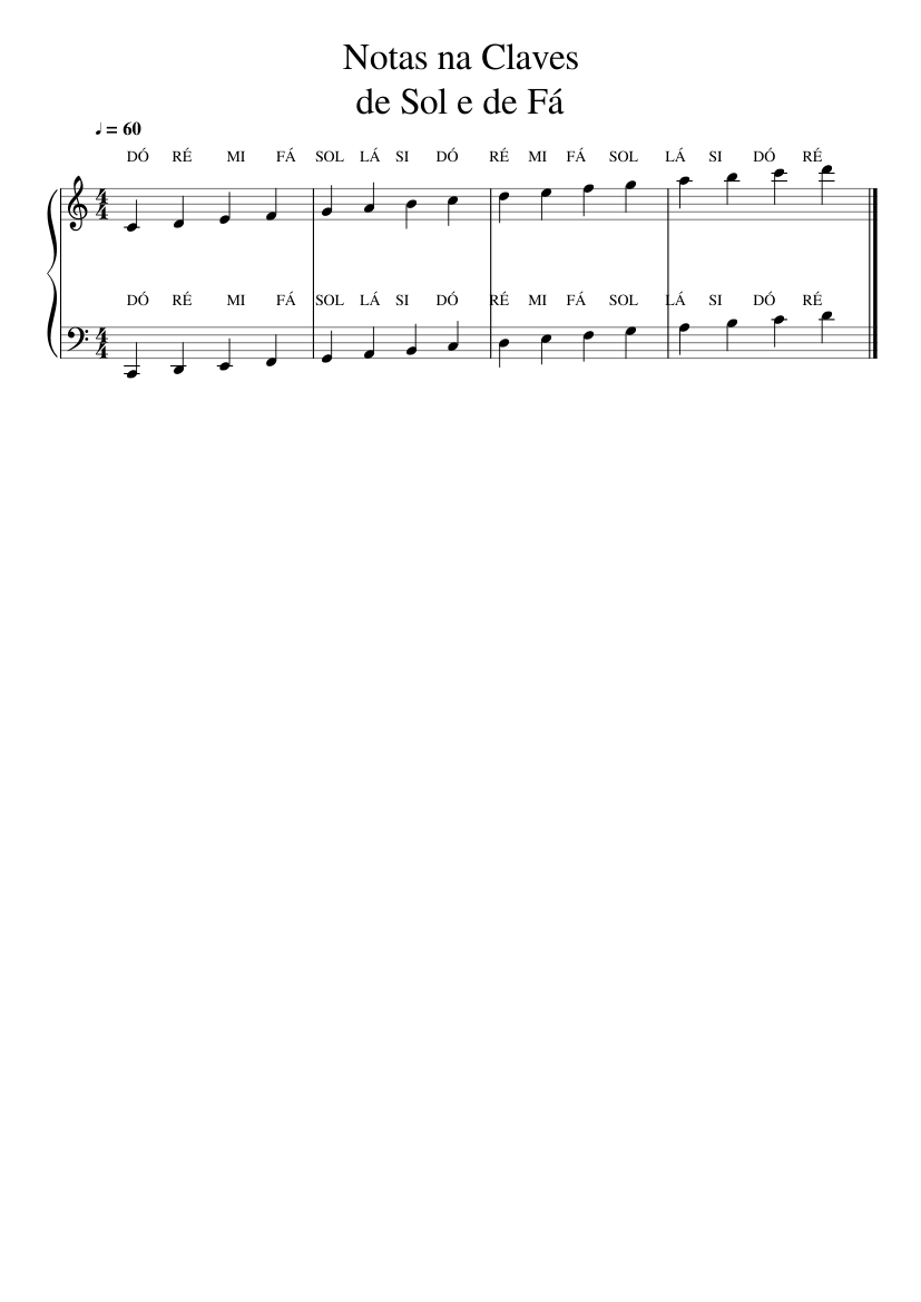 Notas na Clave de Sol Fa e Pauta de Bateria Sheet music for Piano (Solo ...