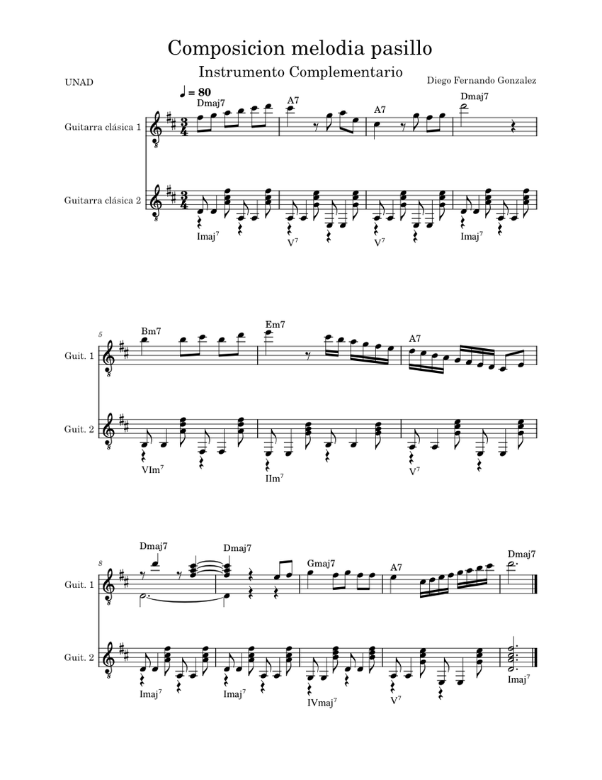 Composicion_melodia_pasillo Sheet music for Guitar (Mixed Duet ...