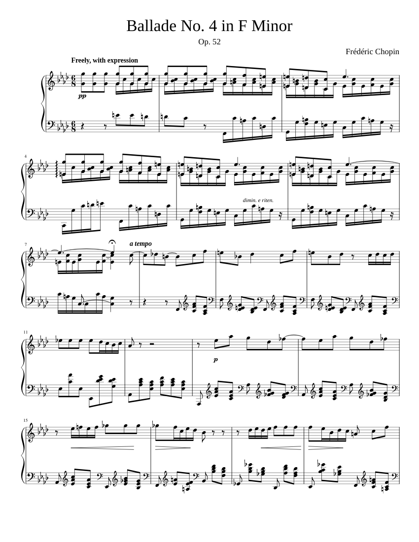 Chopin Ballade No. 4 (Piano solo) Sheet Music for Piano (Solo ...