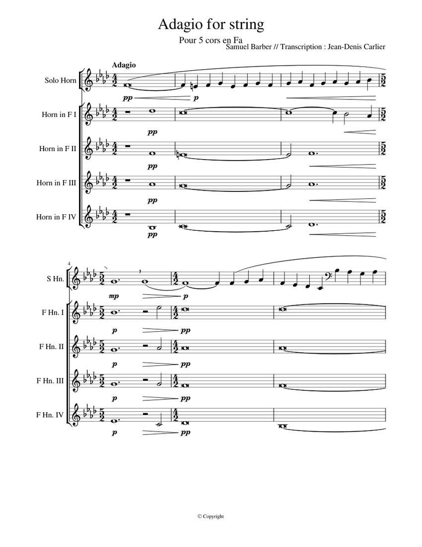 Adagio_for_string Sheet music for French horn (Mixed Quintet ...