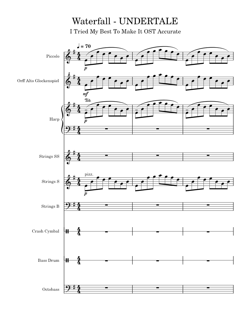 Waterfall – Toby Fox Waterfall- UNDERTALE (Revised) Sheet music for Oboe, Contrabass ...