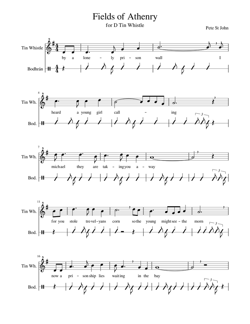 Fields of Athenry by Pete St John Sheet music for Flute other, Bodhran ...