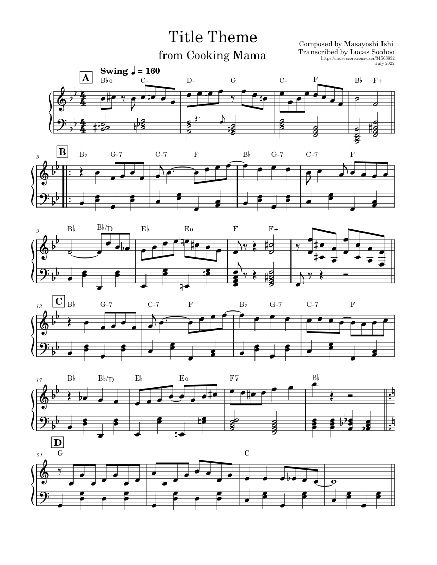 Cooking Mama: Title Theme – Masayoshi Ishi Sheet music for Piano (Solo ...