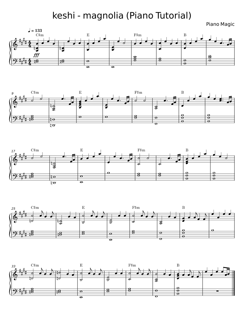 Magnolia - keshi Sheet Music with Chords for Piano (Solo) easy ...