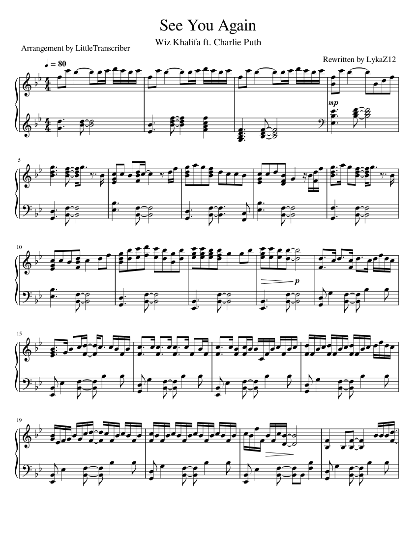 See You Again - Wiz Khalifa ft. Charlie Puth Sheet music for Piano ...