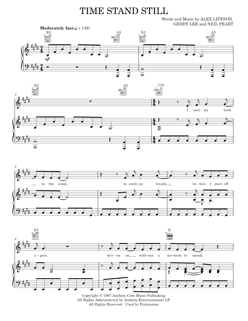 Play Official version of Time stand still Sheet Music by Rush for Piano ...