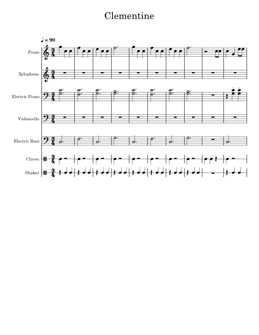 Clementine - Keys Sheet music for Piano, Cello, Bass guitar, Drum group ...