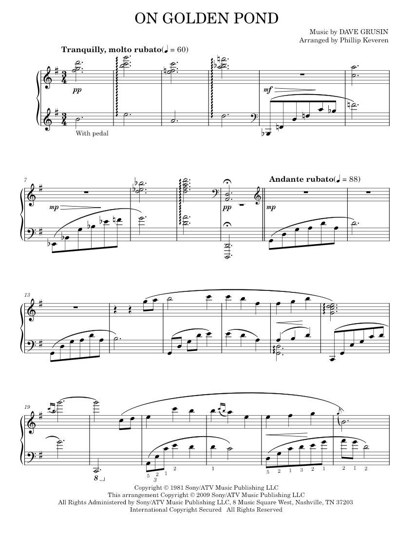 Play Official version of On Golden Pond Sheet Music by Dave Grusin for ...