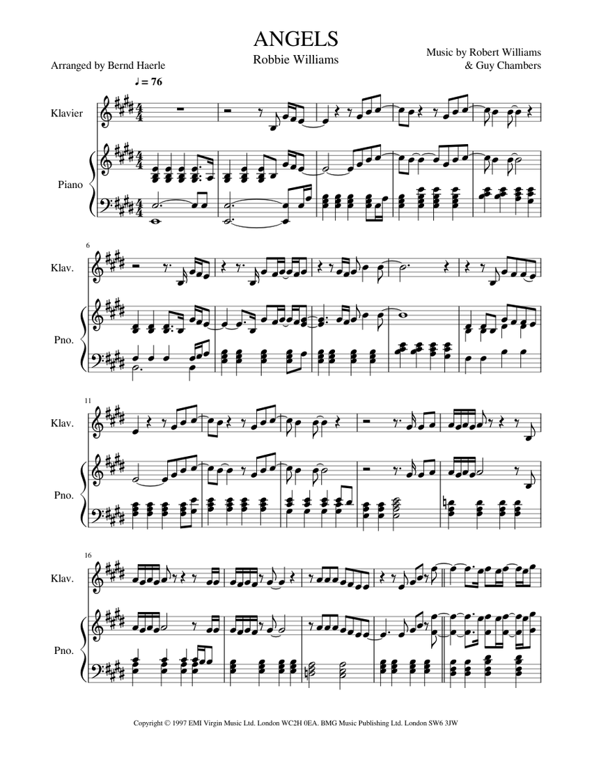 ANGELS Sheet music for Piano (Alto Sax Piano Duet) | Musescore.com