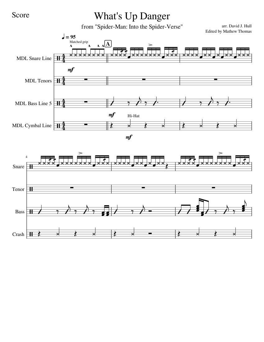 What's Up Danger (2022 Edit) Sheet Music for Snare drum, Crash, Tenor ...