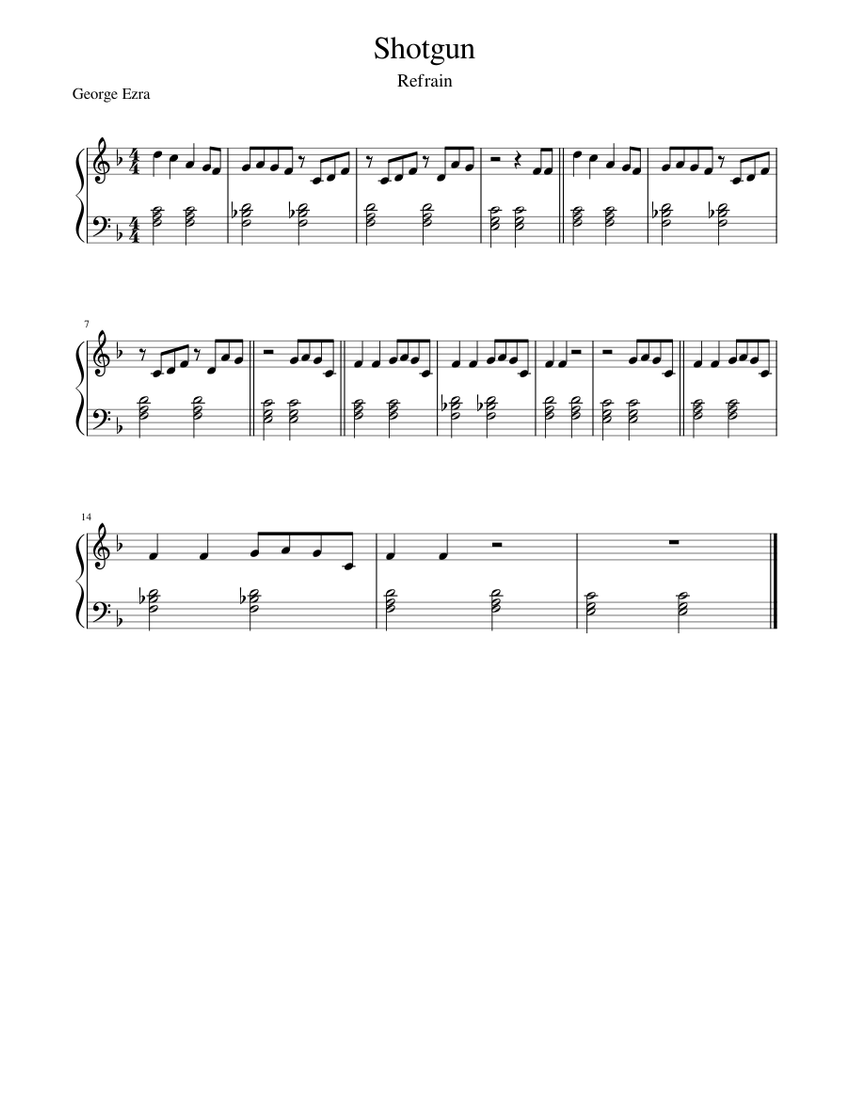 Shotgun – George Ezra Sheet music for Piano (Solo) Easy | Musescore.com