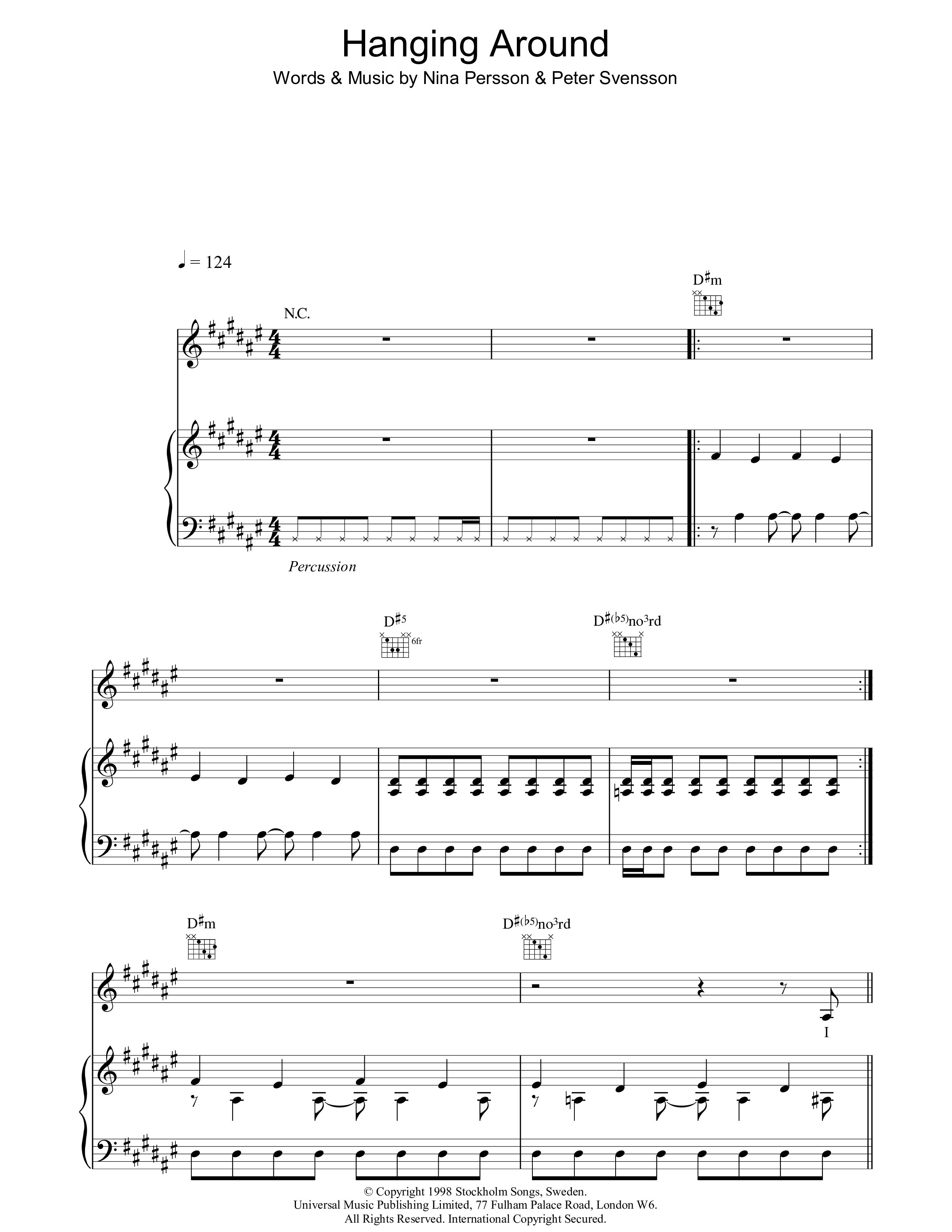 hanging around Sheet music by The Cardigans Official | MuseScore.com