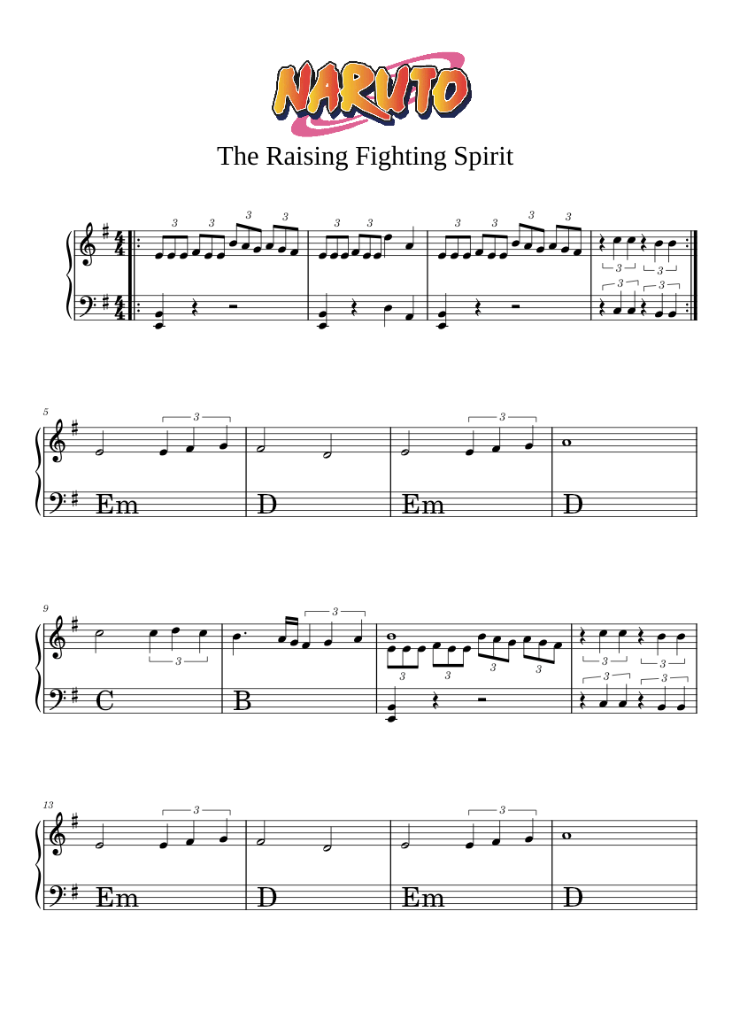 Naruto - The Raising Fighting Spirit Sheet music for Piano (Solo ...