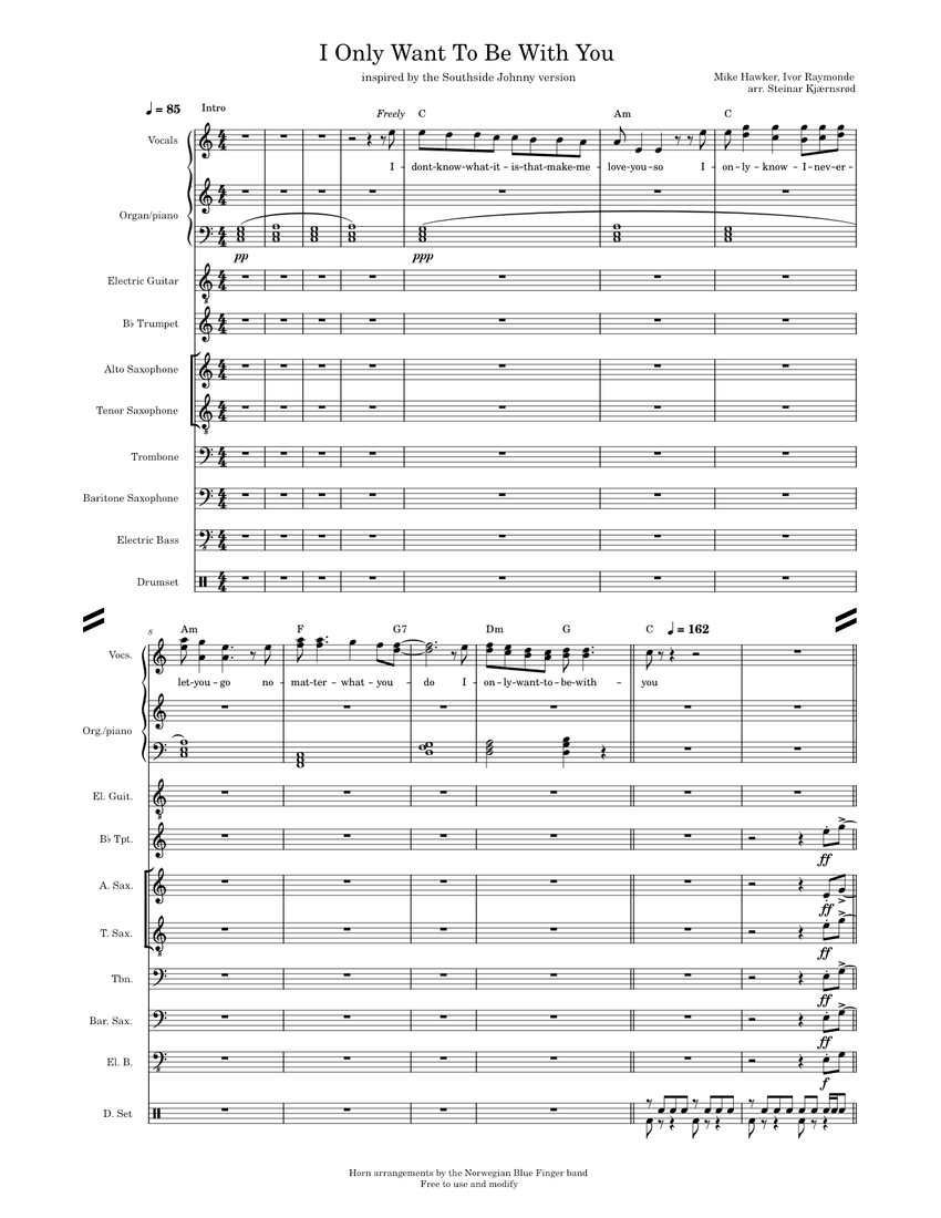 I Only Want to Be with You – Mike Hawkers, Ivor Raymonde Sheet music ...