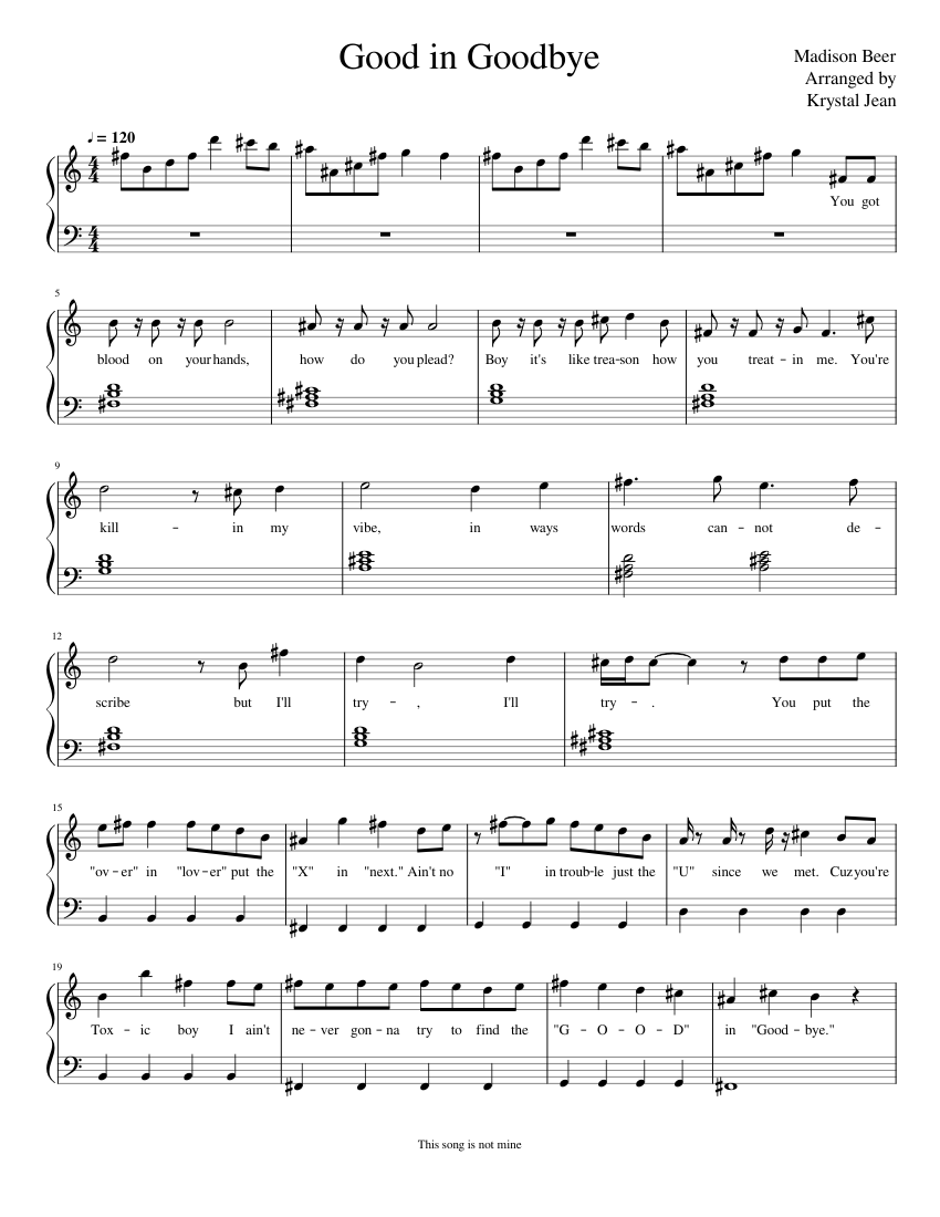 Good In Goodbye - Madison Beer Sheet music for Piano (Solo) Easy ...
