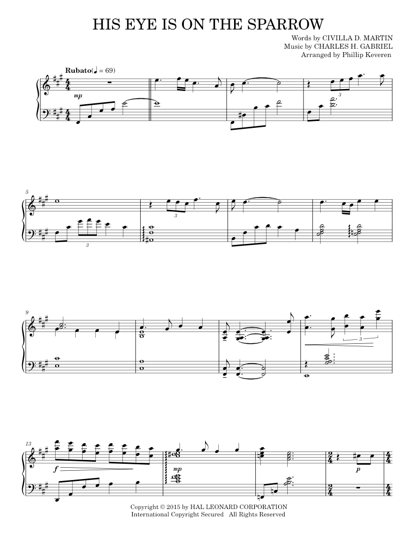 His eye is on the sparrow Sheet music for Piano by Charles H. Gabriel Official | MuseScore.com