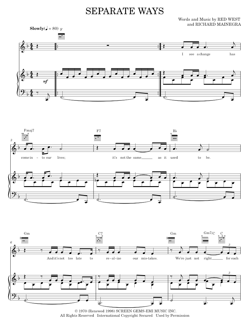 Play Official version of Separate ways sheet music by Elvis Presley for ...