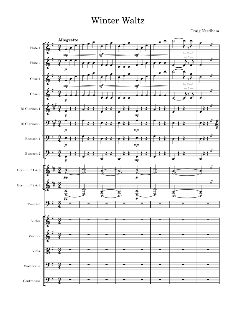 Winter Waltz - Craig Needham Sheet music for Flute, Oboe, Clarinet in b ...