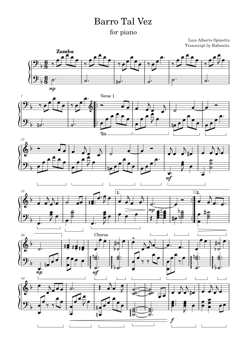 Barro tal vez – Luis Alberto Spinetta Sheet Music for Piano (Solo ...