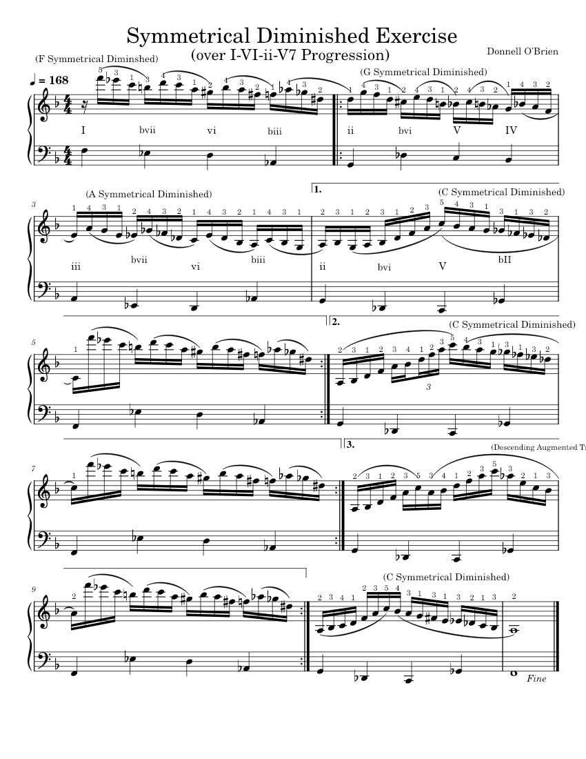 Symmetrical Diminished Exercise iii-vi-ii-V7 Sheet music for Piano ...