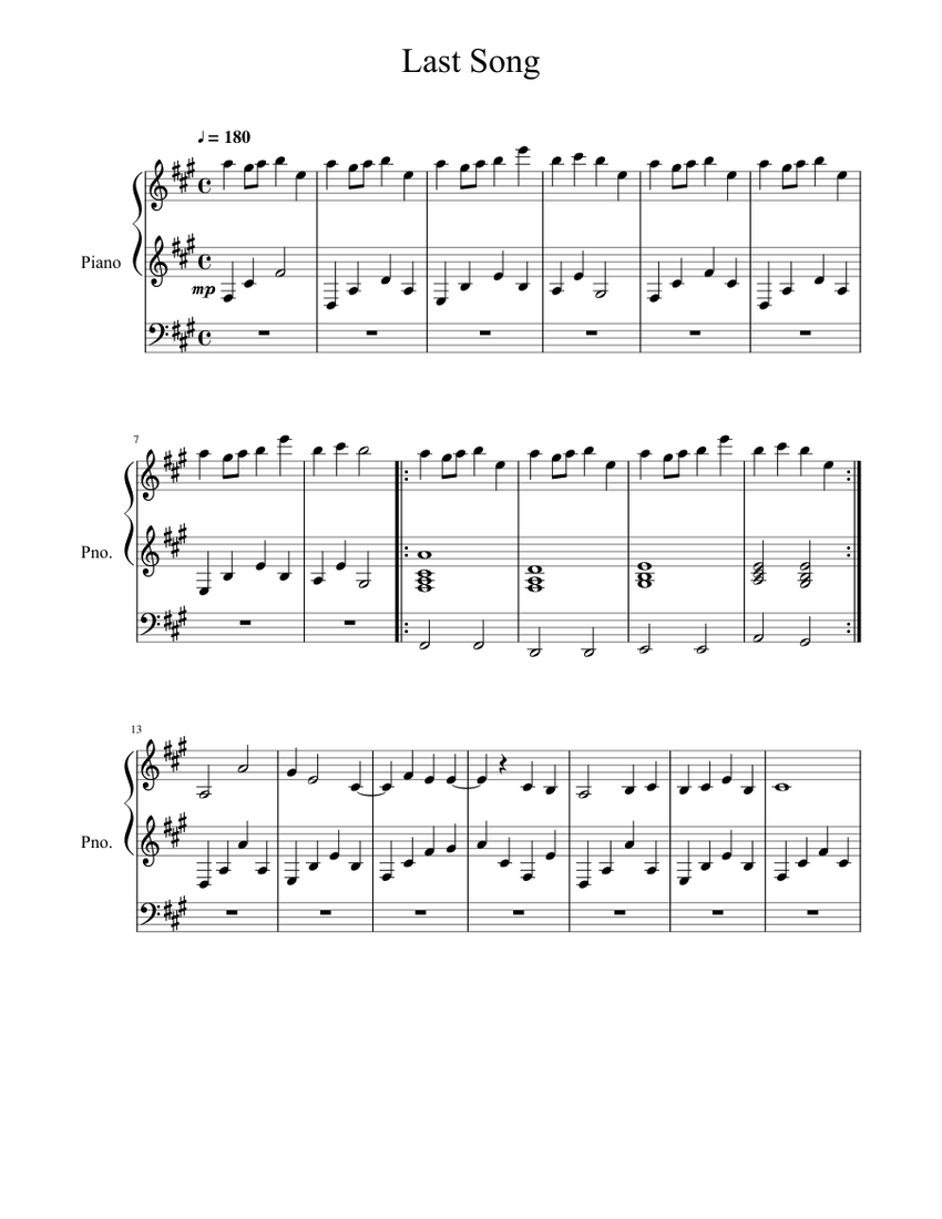 Last Song Sheet music for Piano (Solo) | Musescore.com