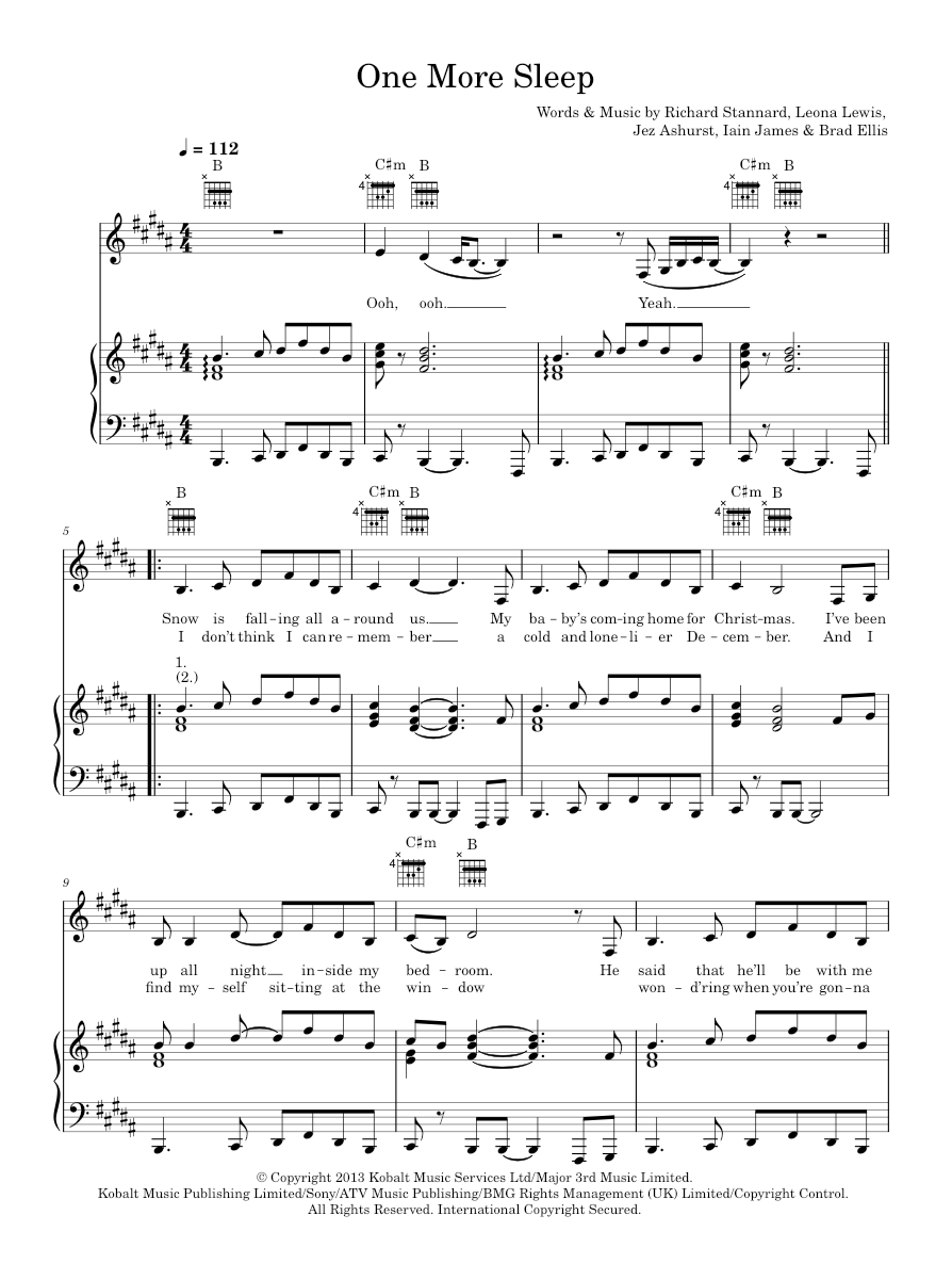 Play Official version of One more sleep Sheet Music by Leona Lewis for ...
