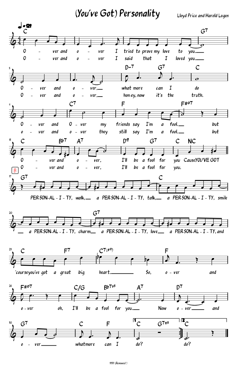 (You've Got) Personality Sheet Music with Chords for Piano (Solo) easy ...