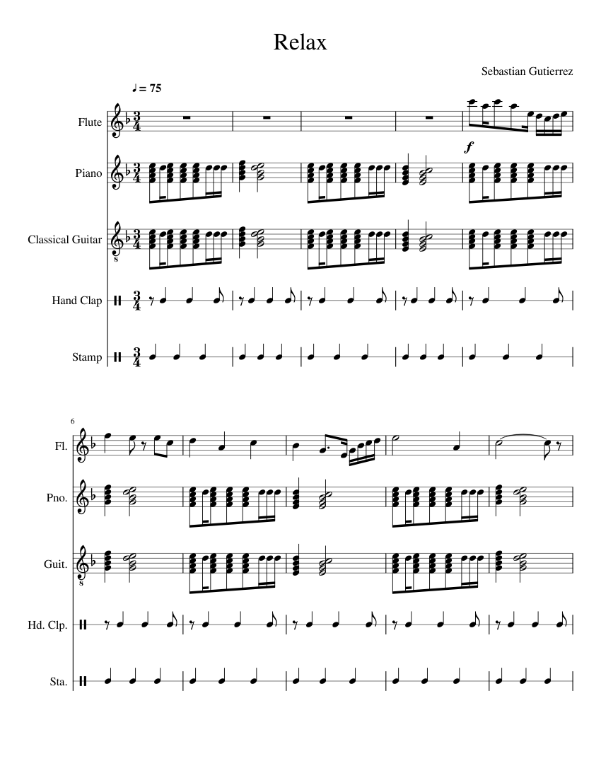 Relax Sheet music for Piano, Flute, Guitar, Hand clap & more ...