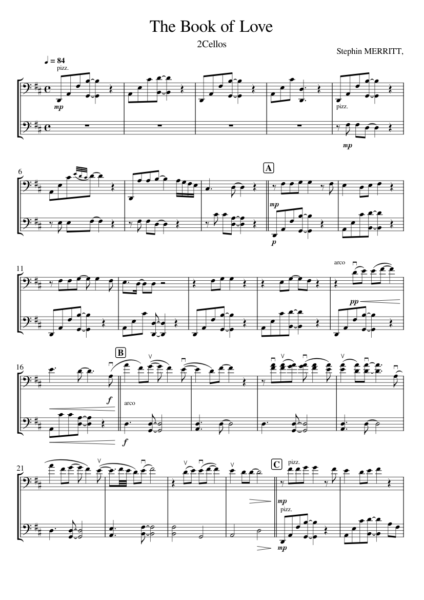 The book of love 2 cellos Sheet Music for Cello (String Duet ...