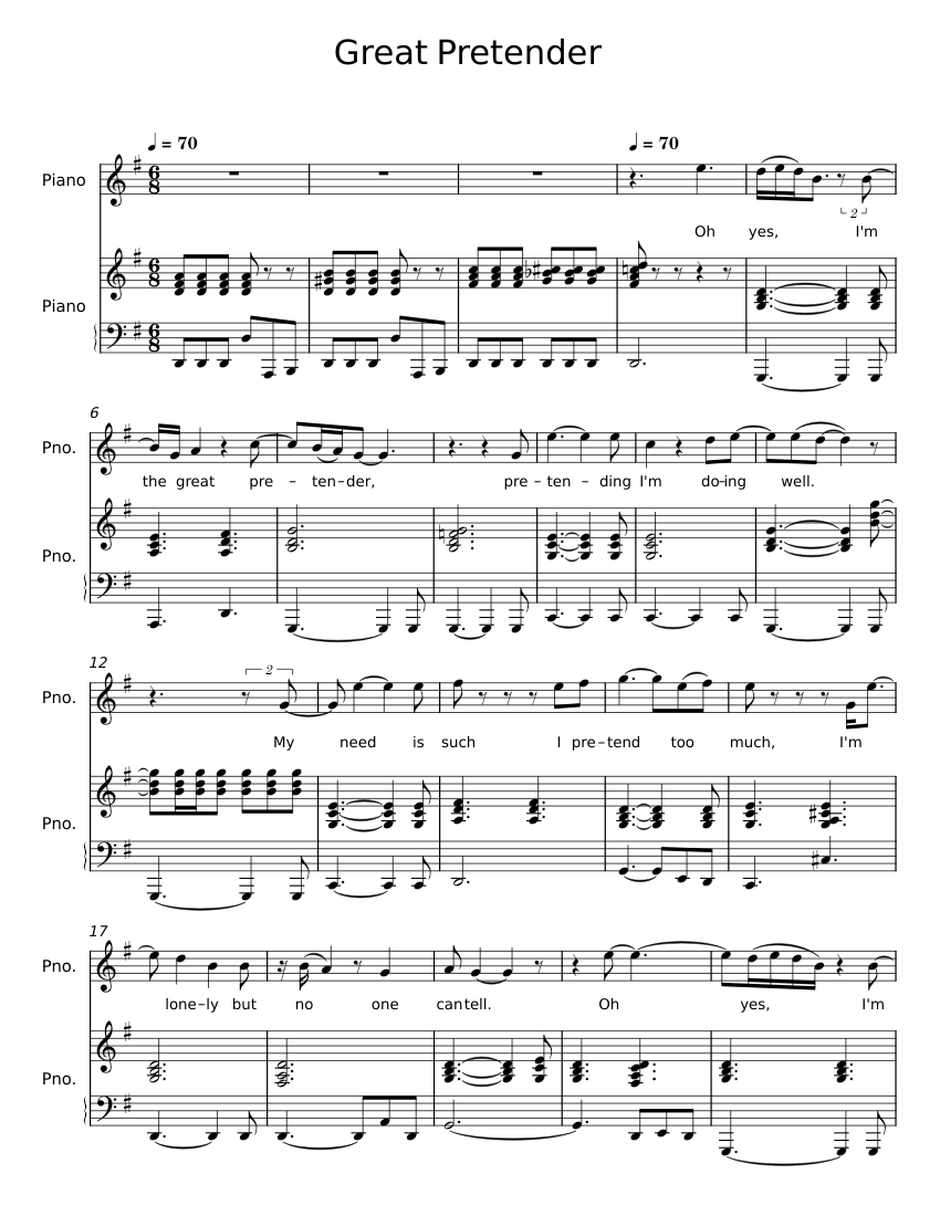 Great Pretender Sheet music for Piano (Piano Duo) | Musescore.com
