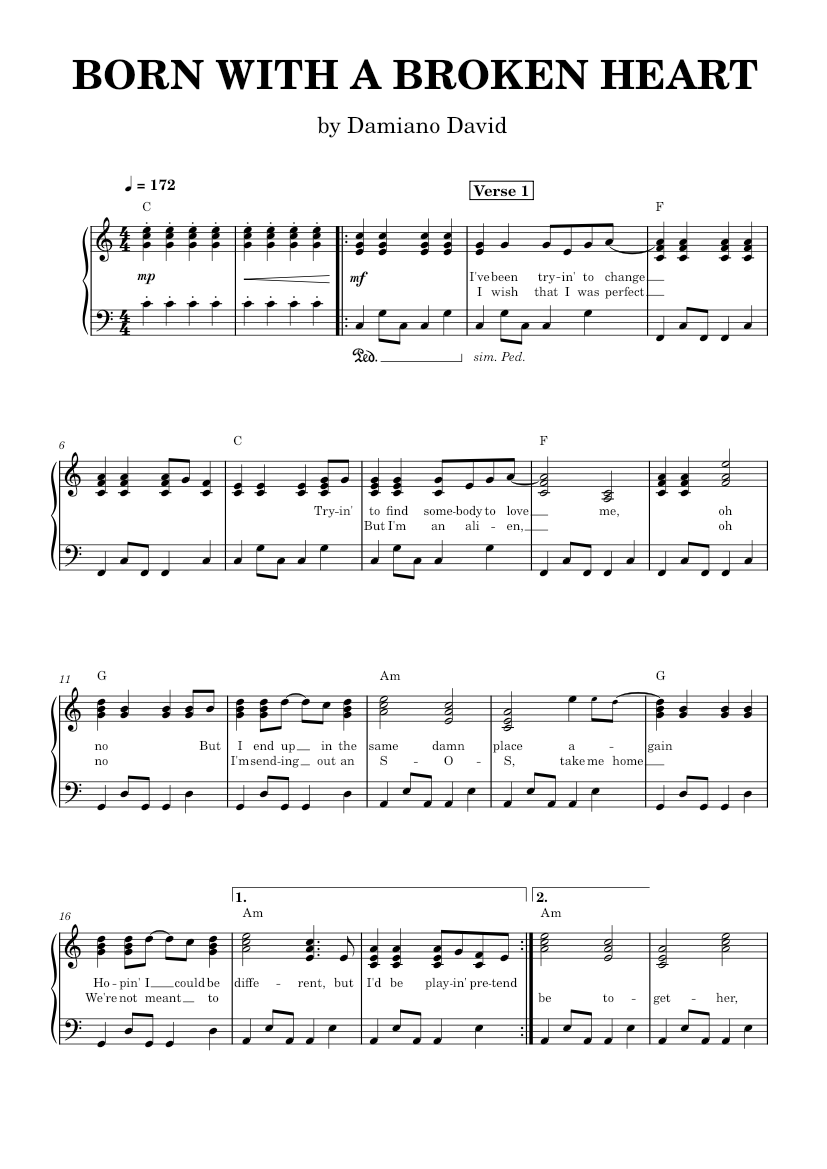 Play Official version of Born With A Broken Heart Sheet Music by James Abrahart;Damiano David ...