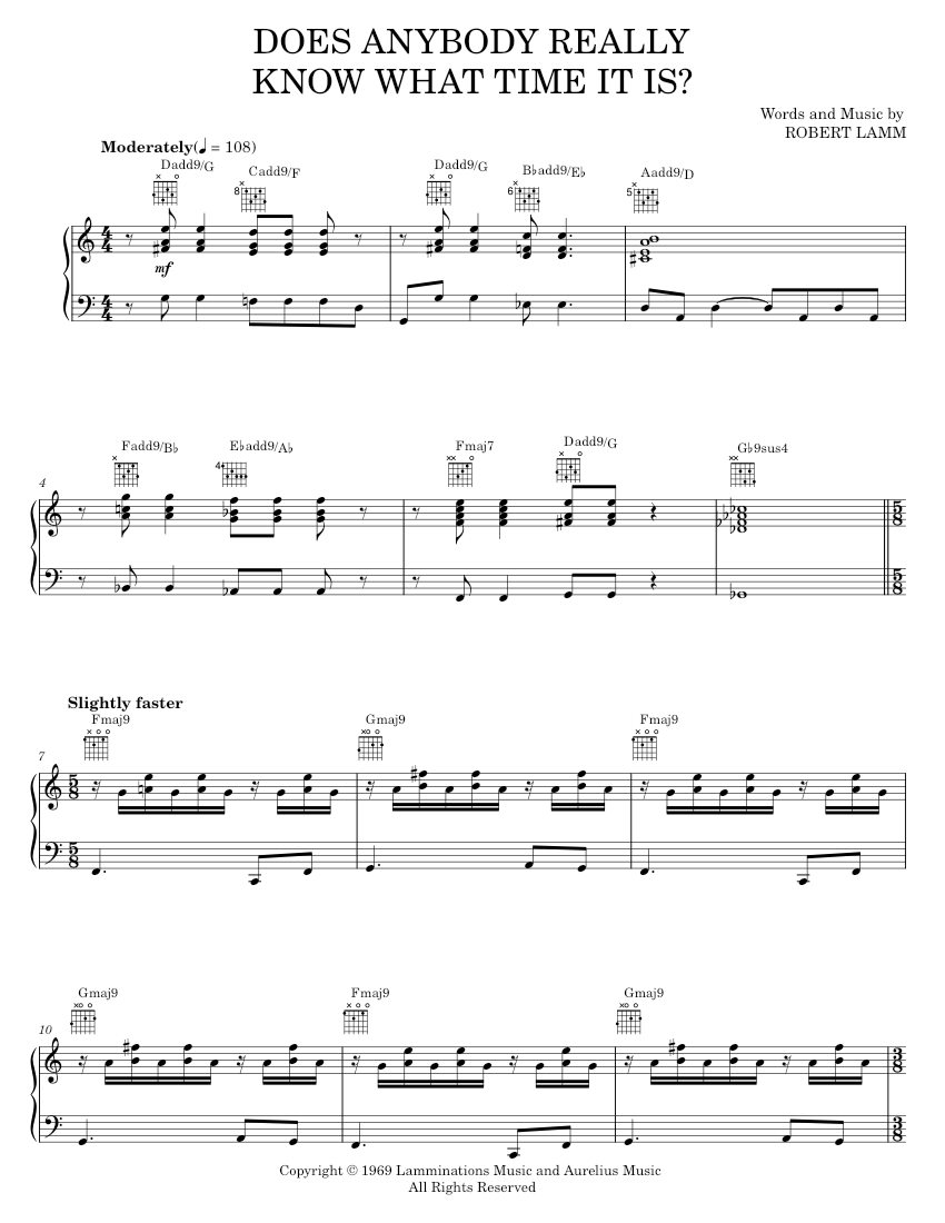 Play Official version of Does anybody really know what time it is sheet ...