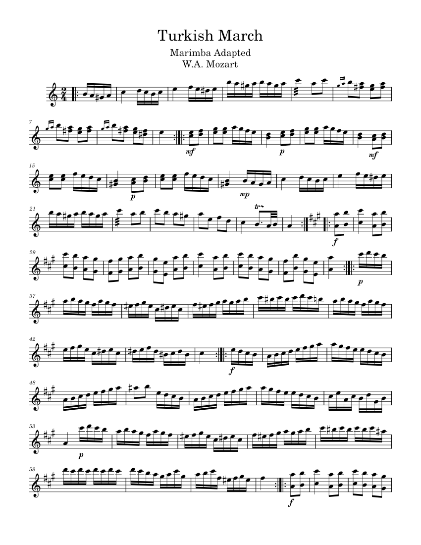 Turkish March (Rondo Alla Turca) Marimba Adapted Sheet music for ...