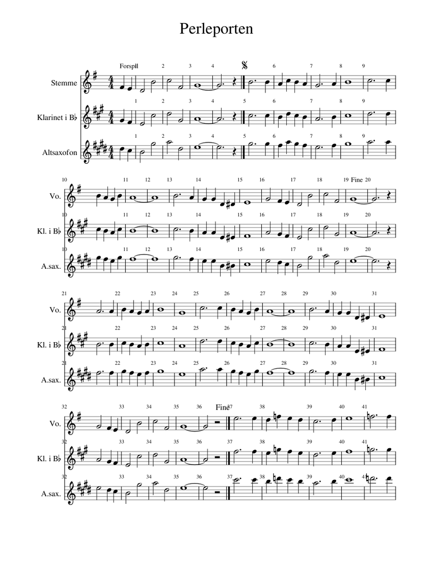 Perleporten 3 stem Sheet music for Vocals, Clarinet in b-flat ...