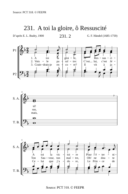 231. A toi la gloire, ô Ressuscité Sheet music for Piano, Soprano (Piano-Voice) | Musescore.com