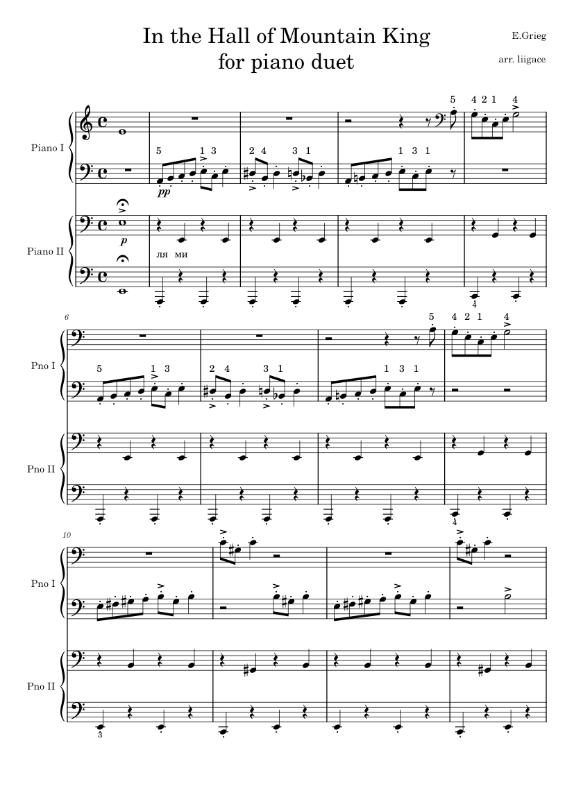 In The Hall of The Mountain King – piano duet Sheet music for Piano ...