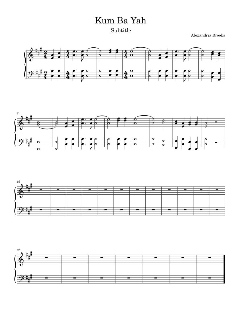 Kum Ba Yah Sheet Music for Piano (SATB) Easy | MuseScore.com