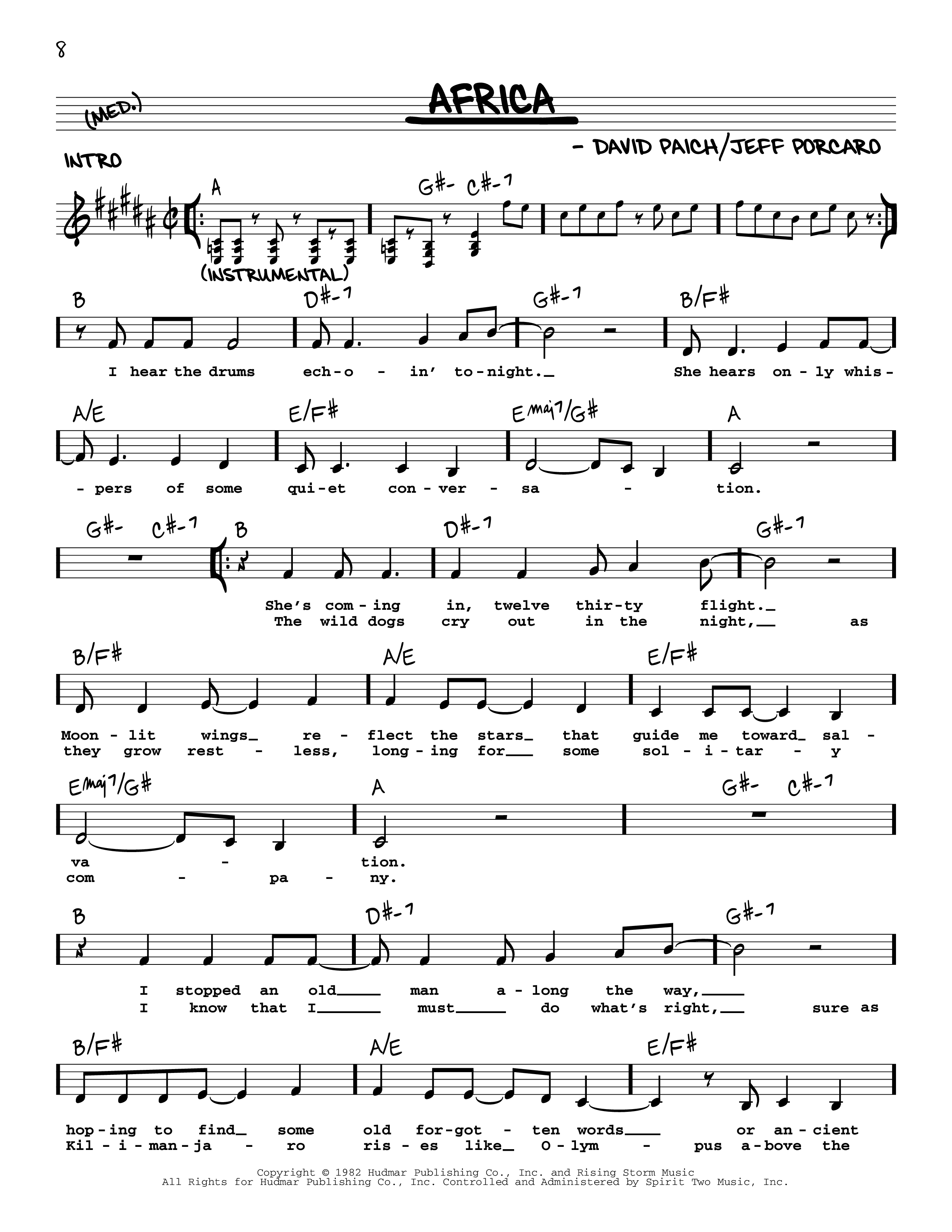 Play Official version of Africa Sheet Music by Toto for Piano, Vocals ...