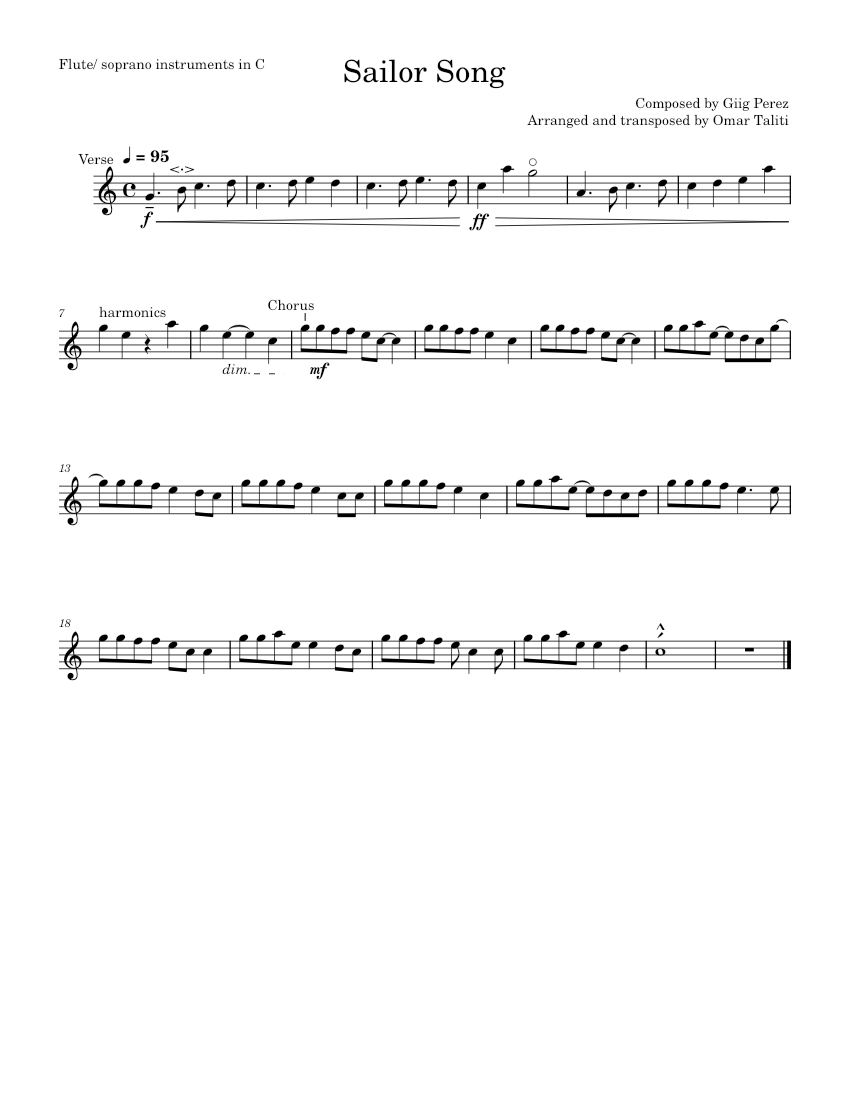 Sailor Song – Gigi Perez Sheet Music for Flute (Solo) | MuseScore.com
