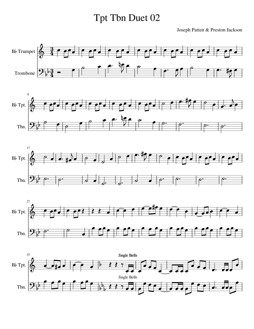 Tpt Tbn Duet 02 Sheet music for Trombone, Trumpet in b-flat (Brass Duet) | Musescore.com
