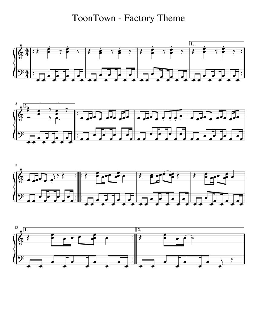 ToonTown - Factory Theme Sheet Music for Piano (Solo) Easy | MuseScore.com