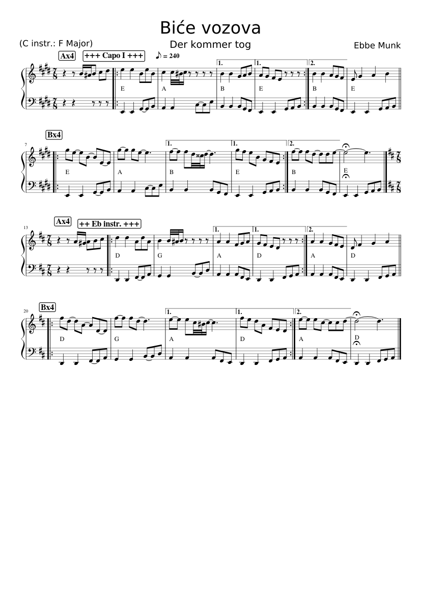 Biće Vozova - Ebbe Munk Sheet music for Piano (Mixed Ensemble) Easy ...