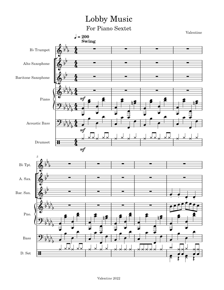 Lobby Music Sheet music for Piano, Saxophone alto, Saxophone baritone ...